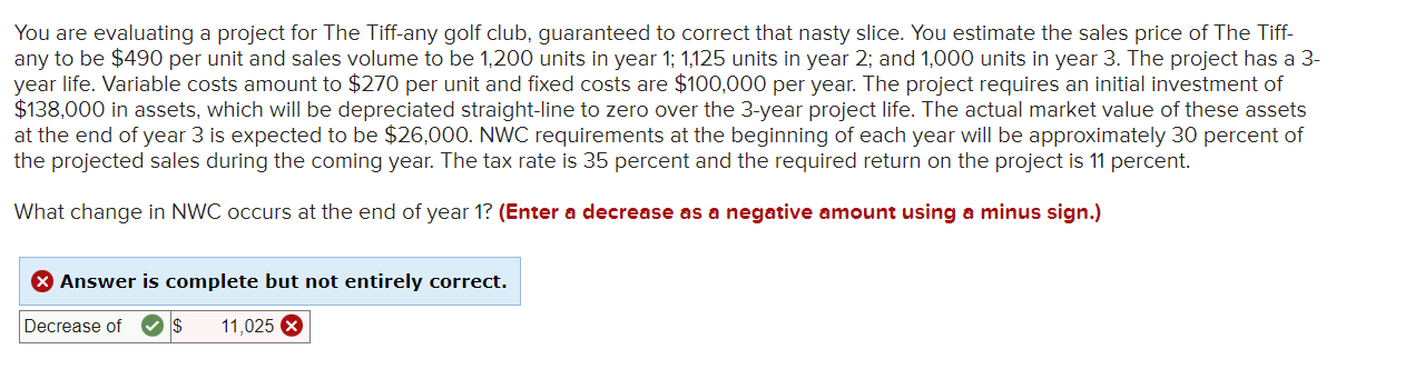 Solved You are evaluating a project for The Tiff-any golf | Chegg.com