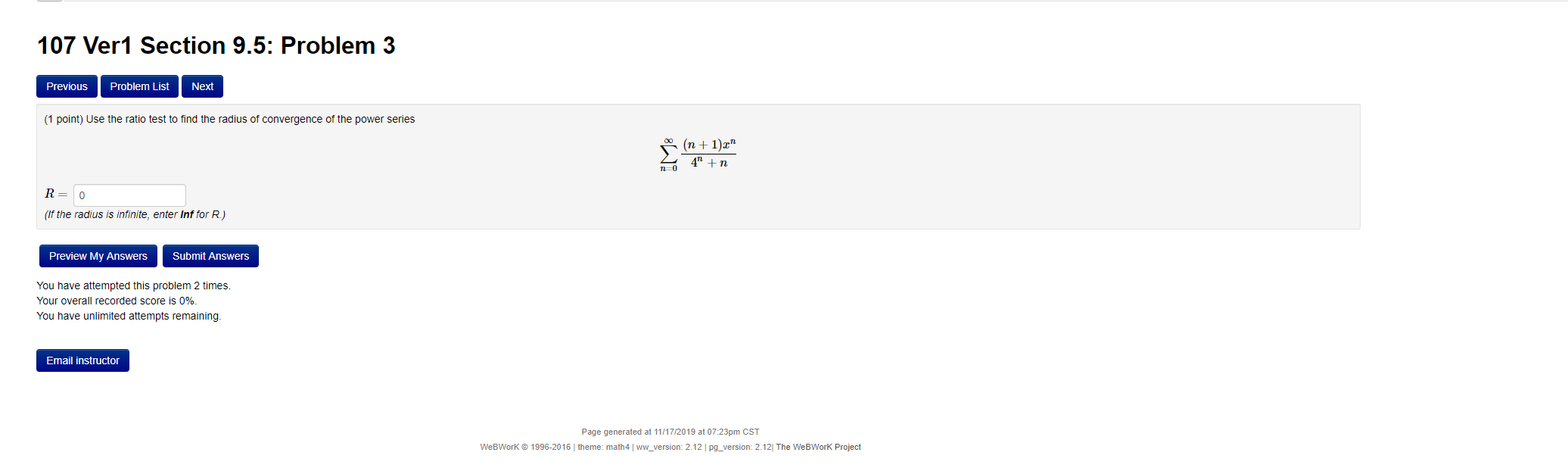 Solved 107 Ver1 Section 9.5: Problem 3 Previous Problem List | Chegg.com