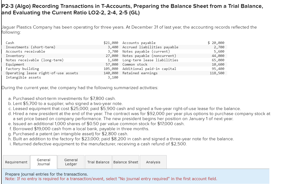 Solved P2-3 (Algo) Recording Transactions in T-Accounts, | Chegg.com