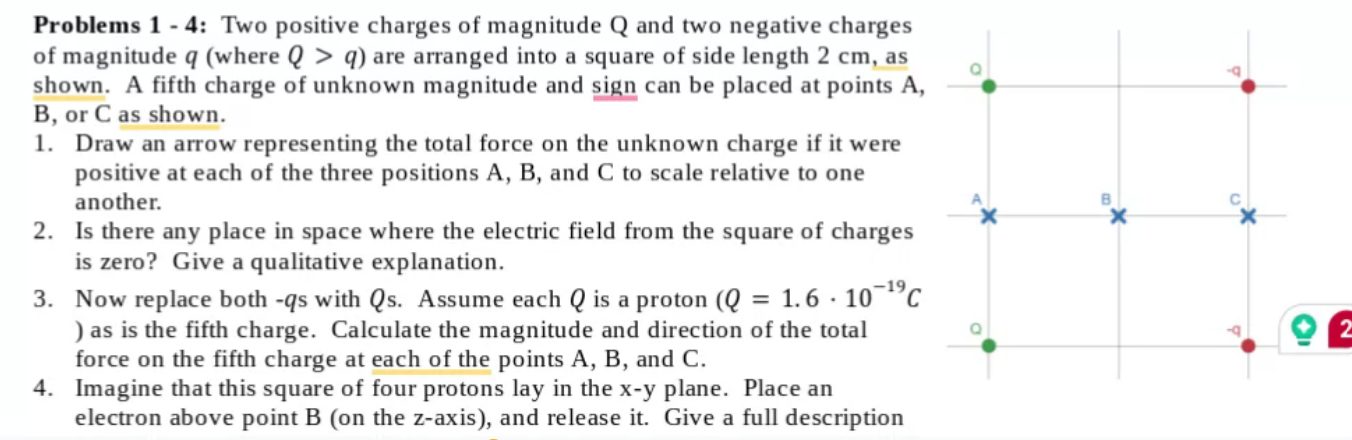 Solved Problems 1 - 4: Two positive charges of magnitude Q | Chegg.com