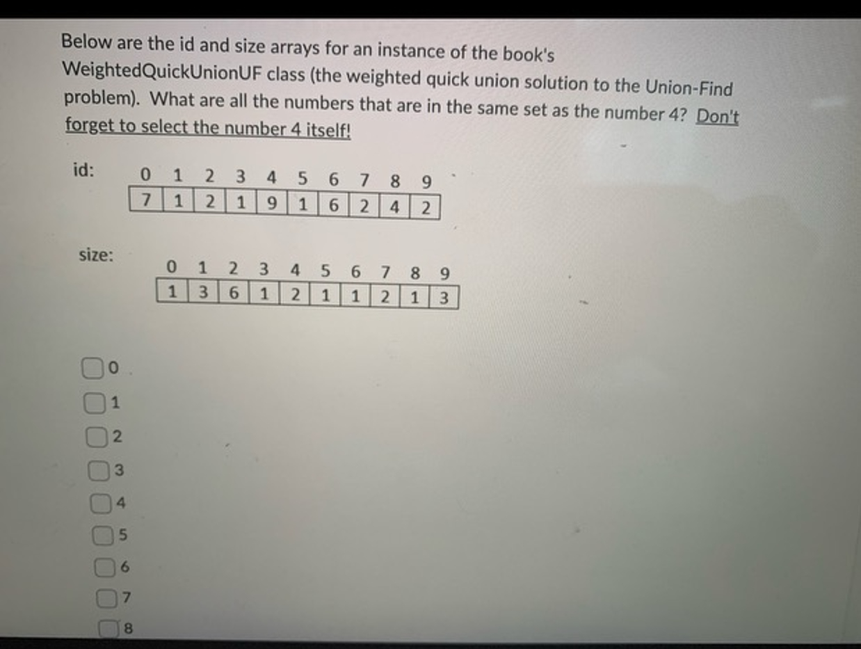 Solved Below are the id and size arrays for an instance of | Chegg.com