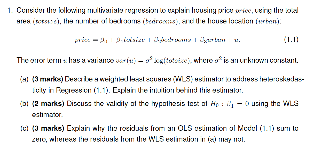 Solved 1. Consider the following multivariate regression to | Chegg.com
