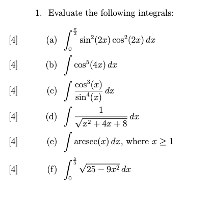 Evaluate the following integrals: (a) | Chegg.com
