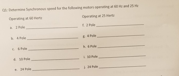 Solved Q1: Determine Synchronous speed for the following | Chegg.com