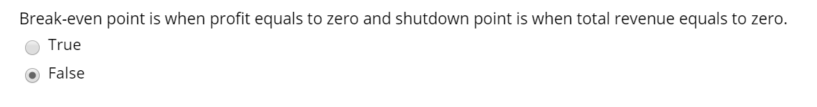 Solved Shutdown point is when total revenue is zero. | Chegg.com
