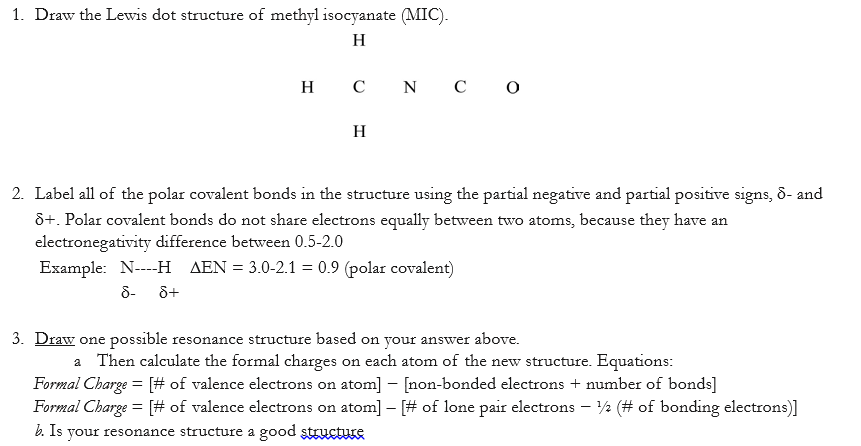 Solved 1. Draw the Lewis dot structure of methyl isocyanate | Chegg.com