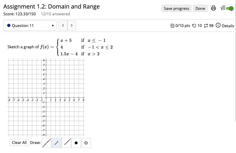 Solved Assignment 1.2: Domain and Range Score: 123.33/150 | Chegg.com