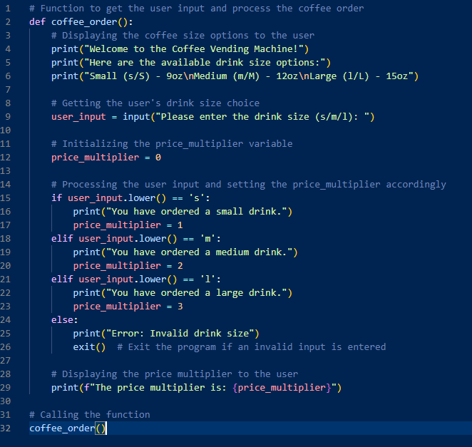 Solved def main(): \# Set the price of the coffee | Chegg.com
