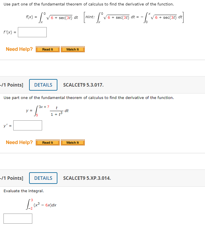 Solved Use part one of the fundamental theorem of calculus | Chegg.com