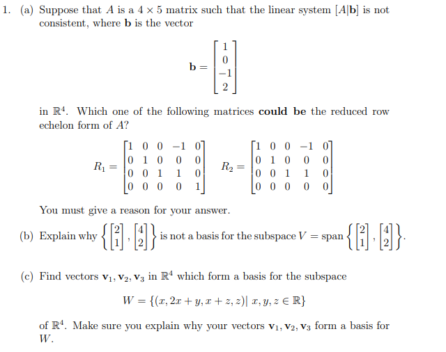 Solved 1. (a) Suppose that A is a 4 x 5 matrix such that the | Chegg.com