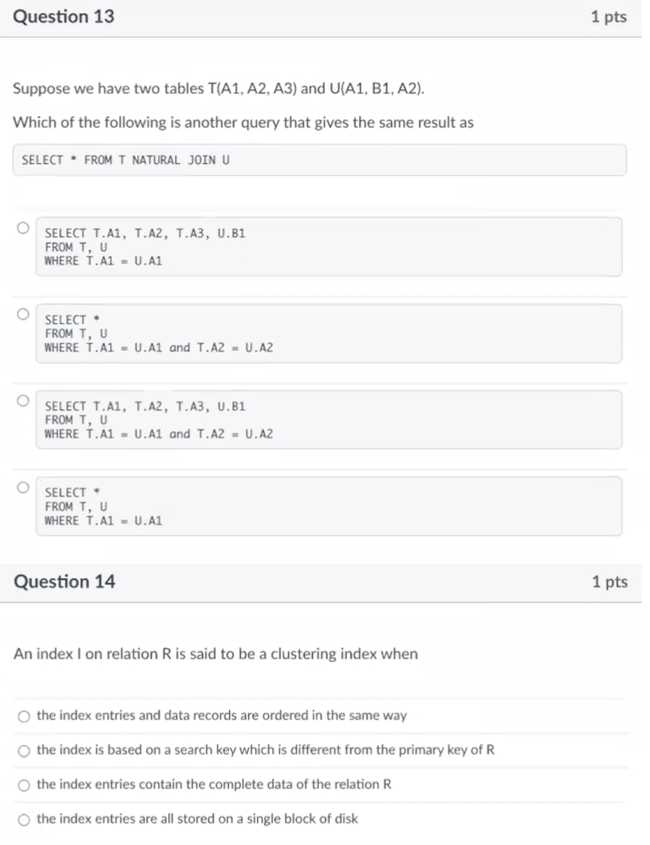 Solved Suppose we have two tables T(A1,A2,A3) and | Chegg.com