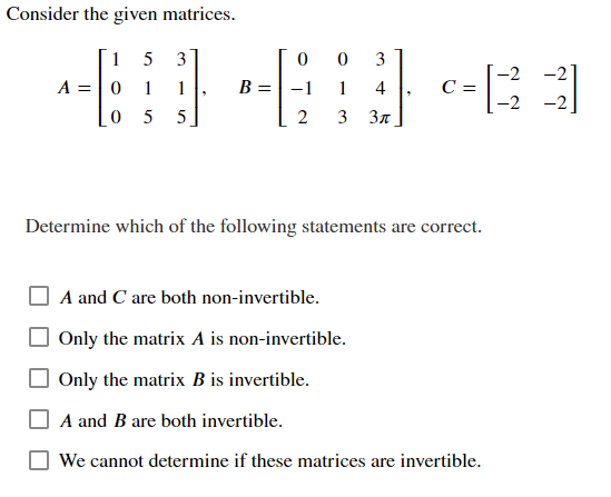 Solved Consider the given matrices. 3 0 3 1 5 A=0 1 0 5 1 0 | Chegg.com