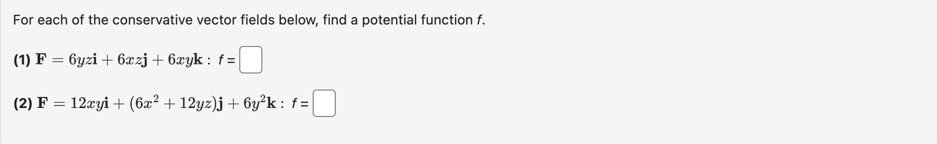 Solved For each of the conservative vector fields below, | Chegg.com