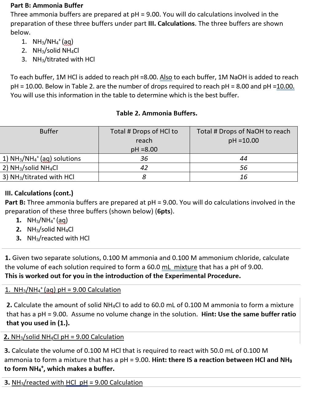 Solved Part B: Ammonia Buffer Three ammonia buffers are | Chegg.com