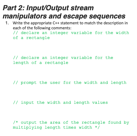 Solved Part 2: Input/Output stream manipulators and escape | Chegg.com