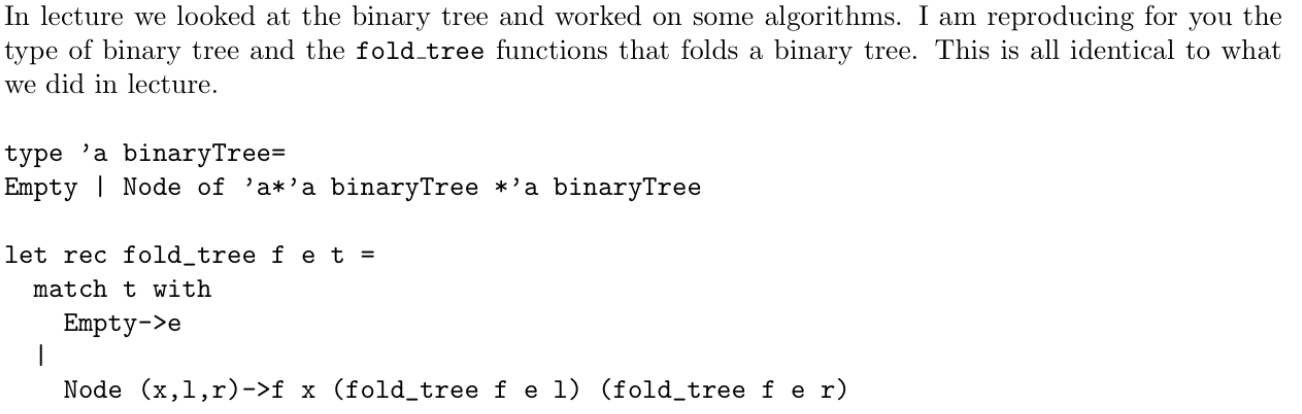 Solved In lecture we looked at the binary tree and worked on | Chegg.com