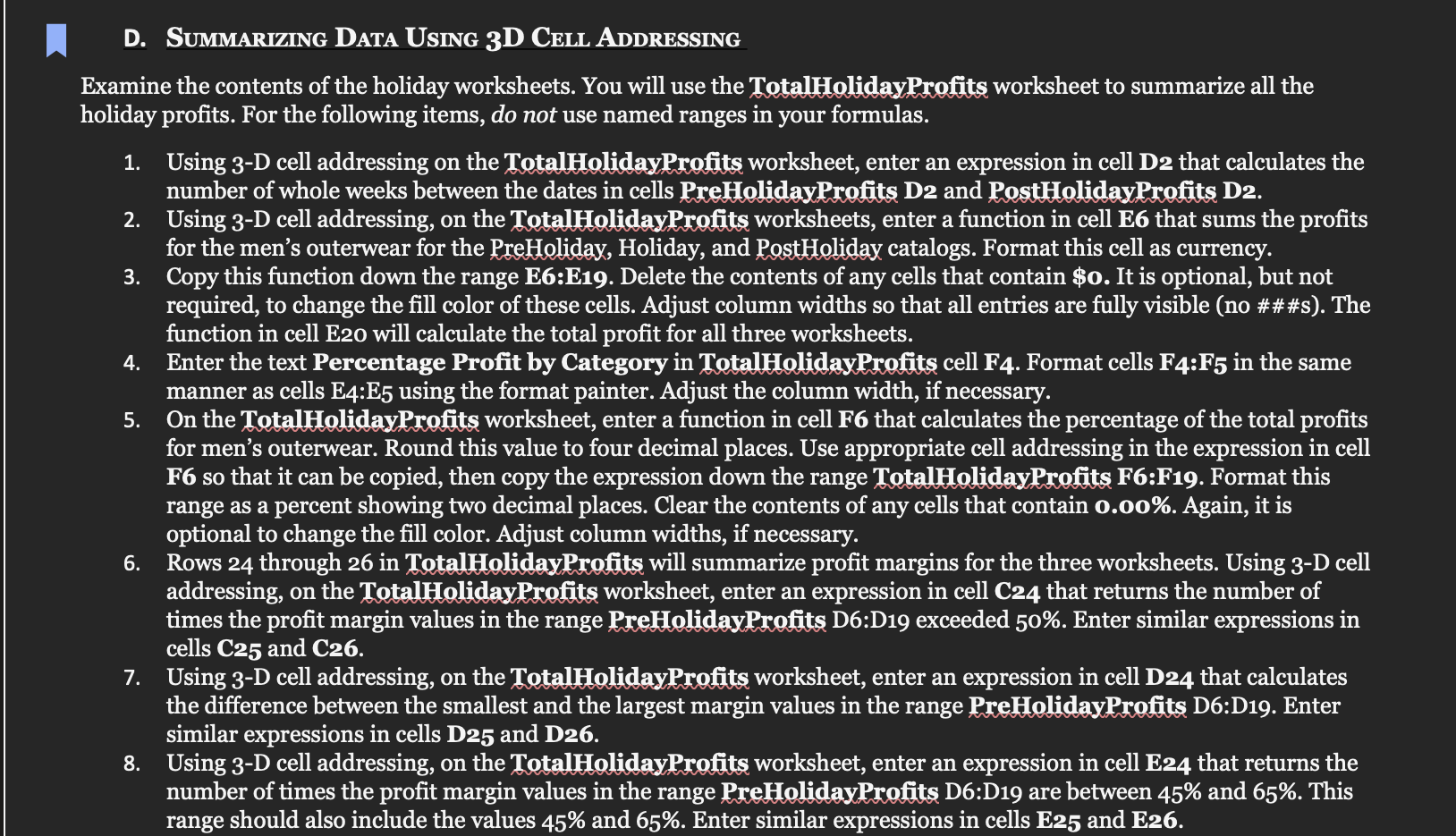 D. Summarizing Data Using 3D Cell Addressing Examine | Chegg.com