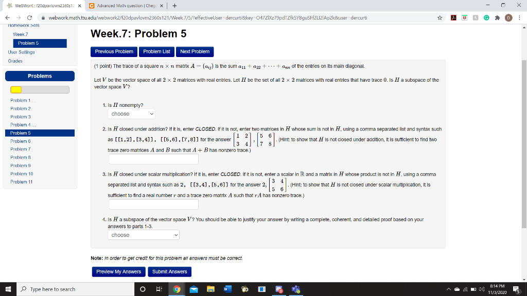 Solved * D WebWork: 120dpavlovm2360512 X Cadvanced Math | Chegg.com