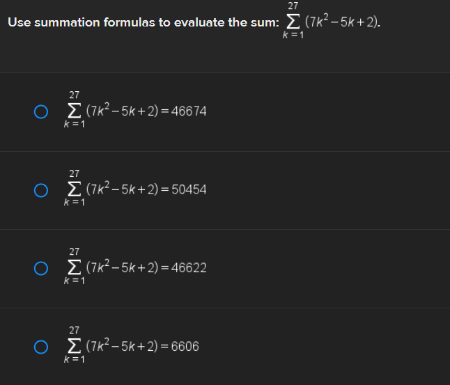 Solved Use summation formulas to evaluate the sum: | Chegg.com