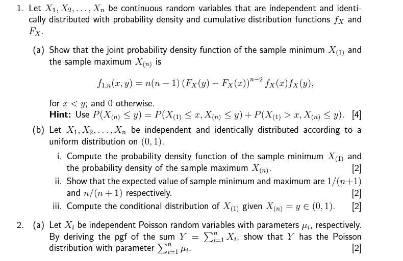 Solved 1. Let X1,X2,…,Xn be continuous random variables that | Chegg.com