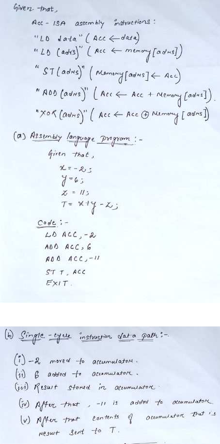 Solved Given that, Acc-ISA assembly instructions: "LD data" | Chegg.com
