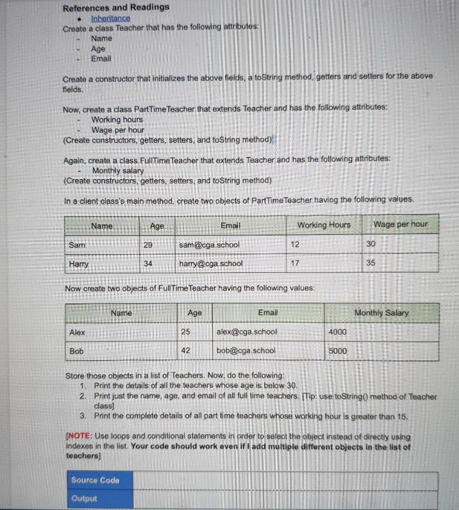 Solved References and Readings Inheritance Create a class | Chegg.com