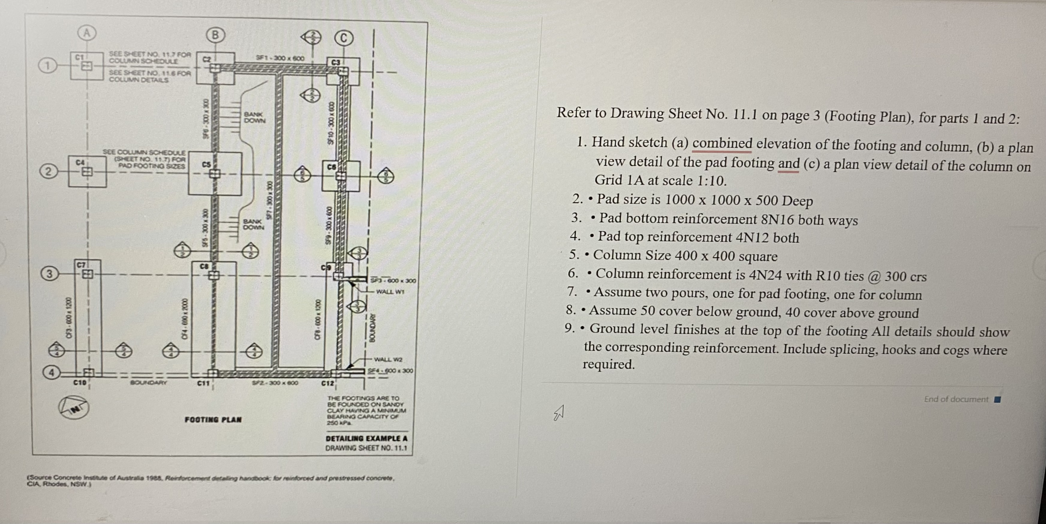 Solved Refer to Drawing Sheet No. 11.1 ﻿on page 3 (Footing | Chegg.com