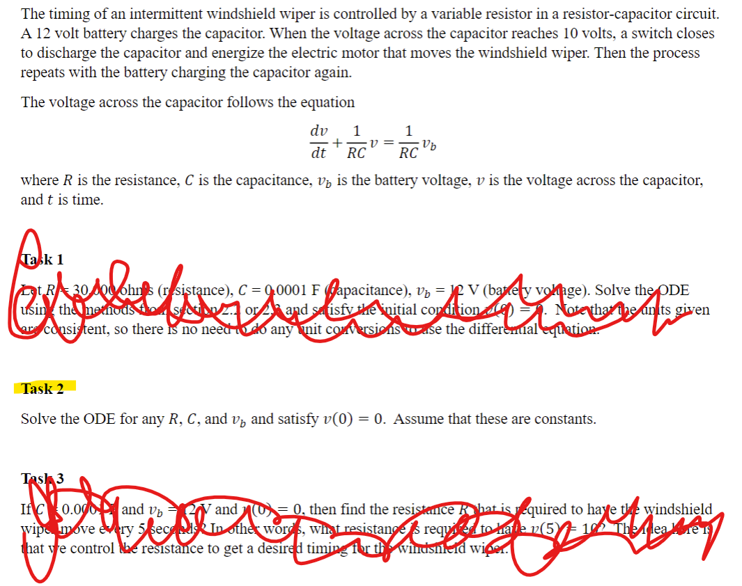 Solved Task 2Solve the ODE for any R,C, ﻿and v_(b) ﻿and | Chegg.com