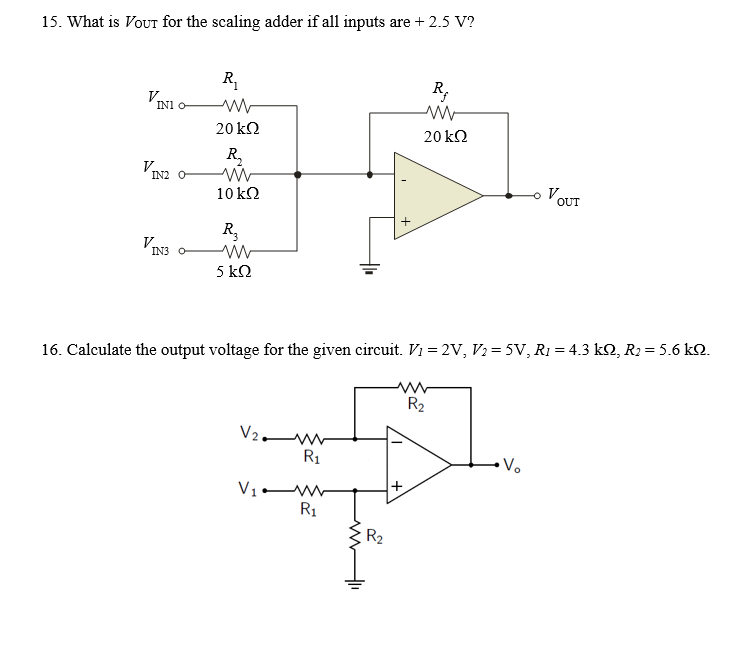 Solved 15. What is Vout for the scaling adder if all inputs | Chegg.com