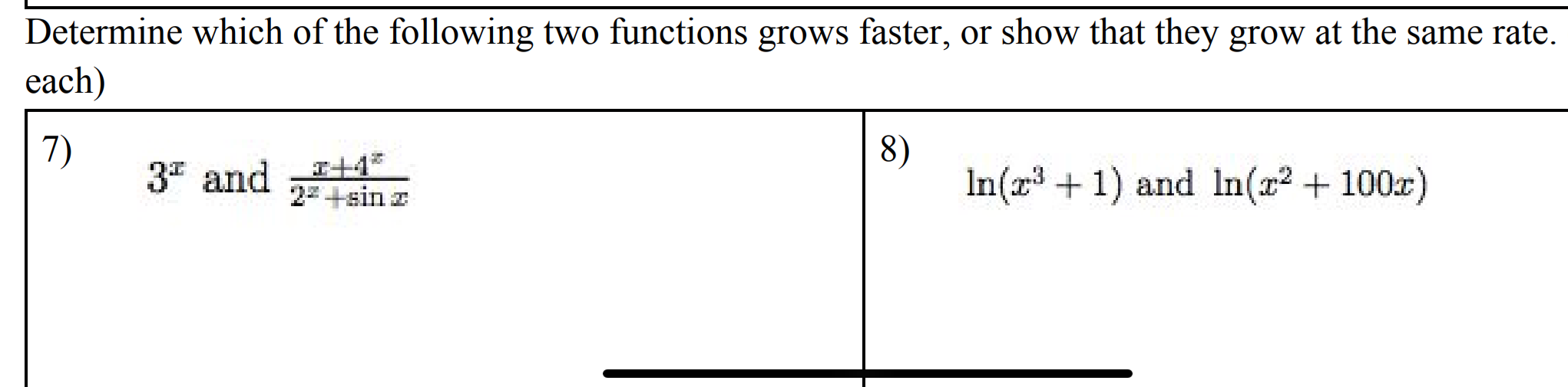 Solved Determine which of the following two functions grows | Chegg.com