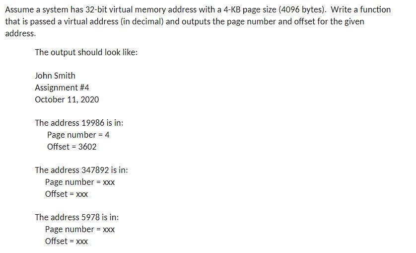 Solved Assume a system has 32 -bit virtual memory address | Chegg.com