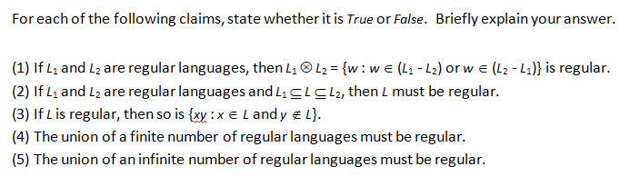 Solved For each of the following claims, state whether it is | Chegg.com