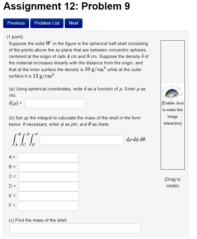 Solved Assignment 12: Problem 9 Previous Problem List Next | Chegg.com