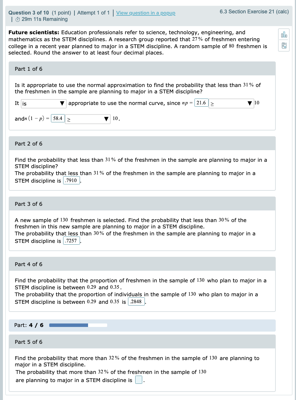 Solved 6.3 Section Exercise 21 (calc) Question 3 of 10 (1 | Chegg.com