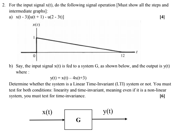 Solved 2. For the input signal x(t), do the following signal | Chegg.com
