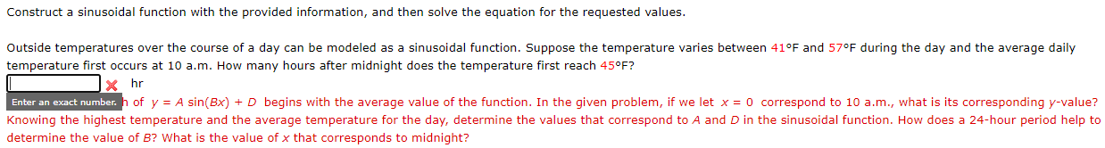 Solved Construct a sinusoidal function with the provided | Chegg.com