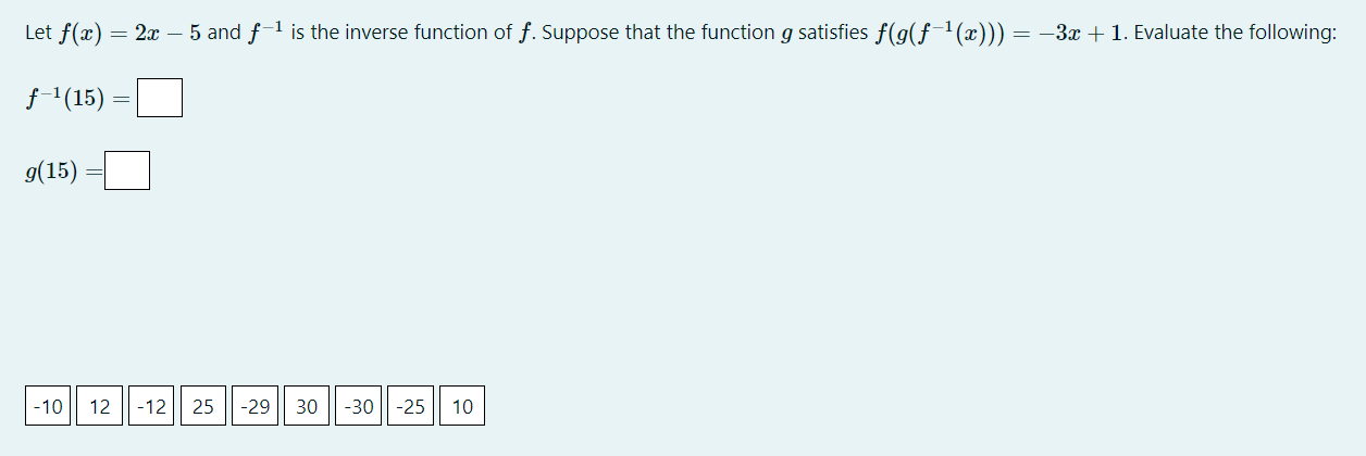 Solved Let f(x)=2x−5 and f−1 is the inverse function of f. | Chegg.com