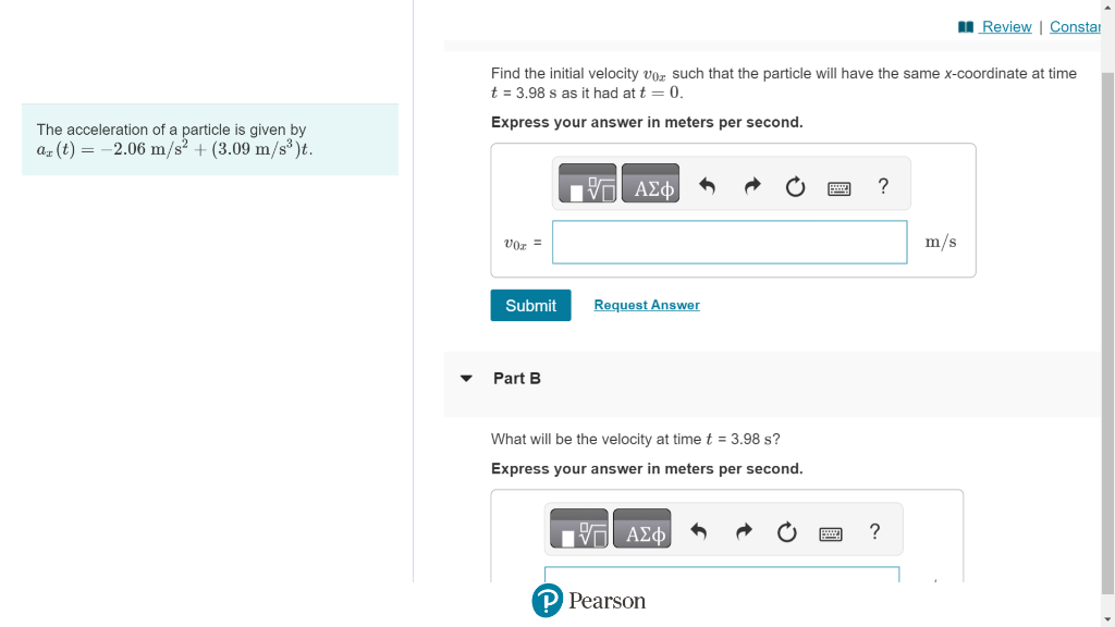 Solved Find the initial velocity v0x such that the particle | Chegg.com