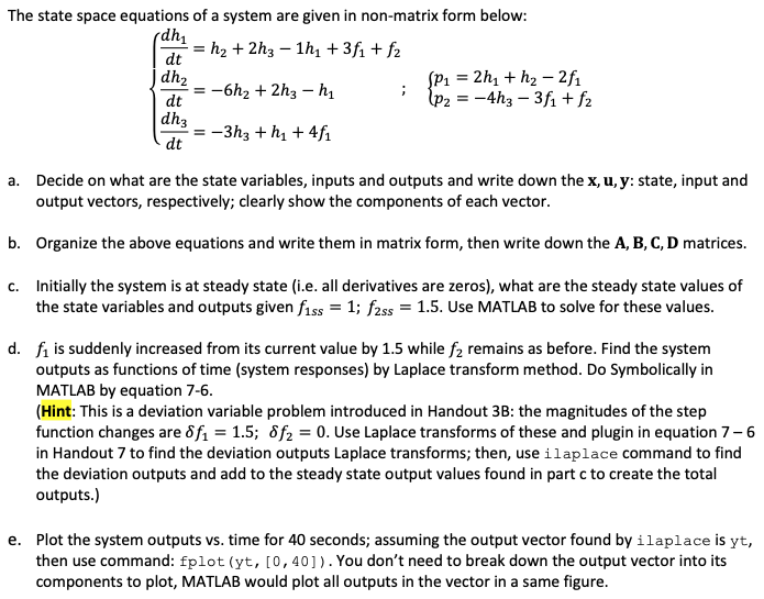 Solved The State Space Equations Of A System Are Given In