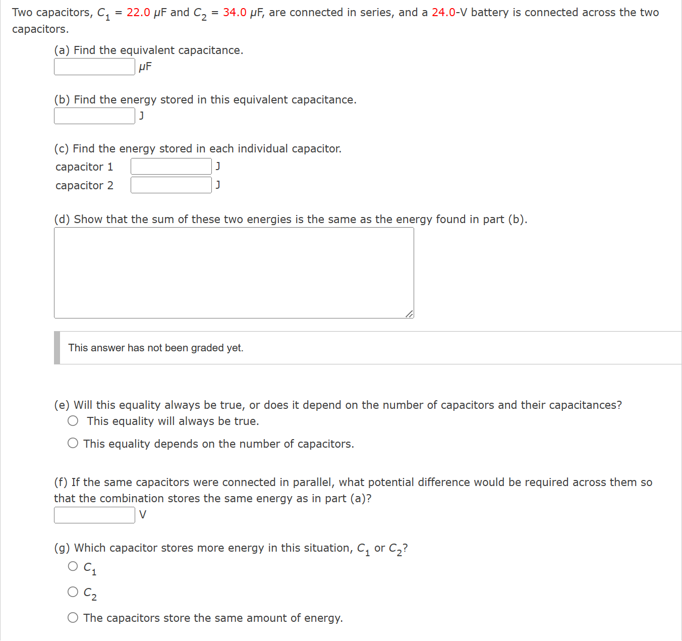 Solved capacitors, C1=22.0μF and C2=34.0μF, are connected in | Chegg.com