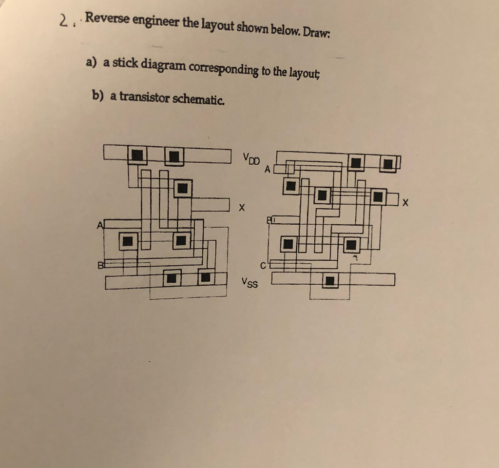 Solved Reverse engineer the layout shown below. Draw: a) a | Chegg.com