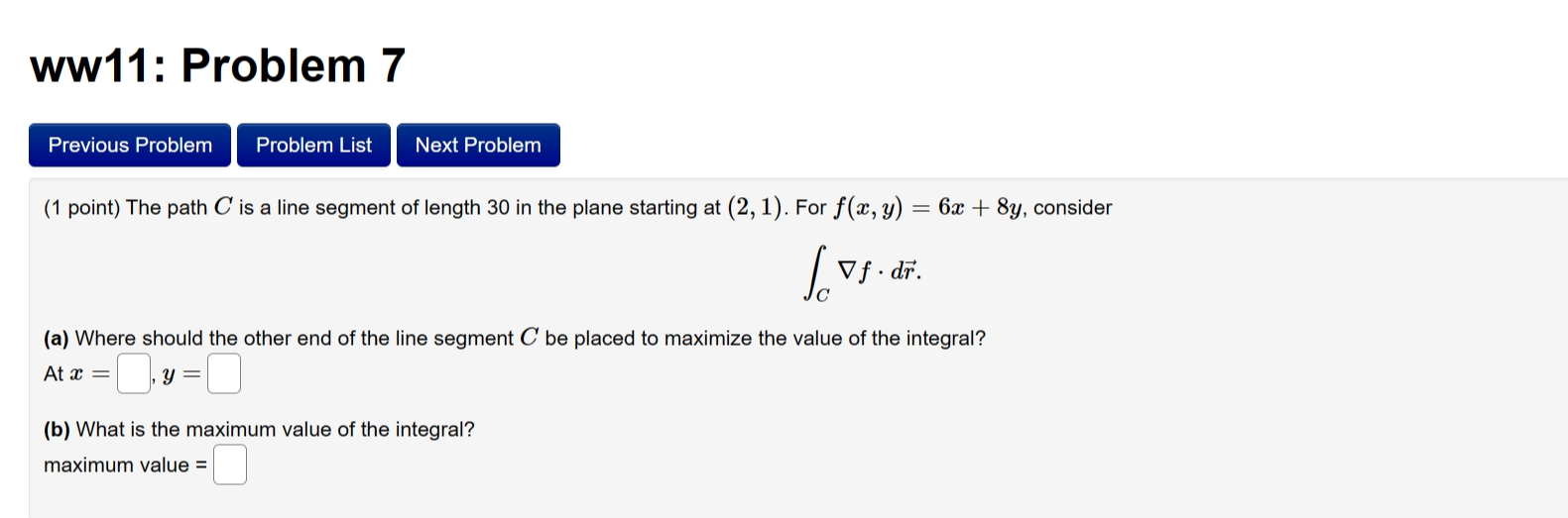 Solved (1 ﻿point) ﻿The path C ﻿is a line segment of length | Chegg.com
