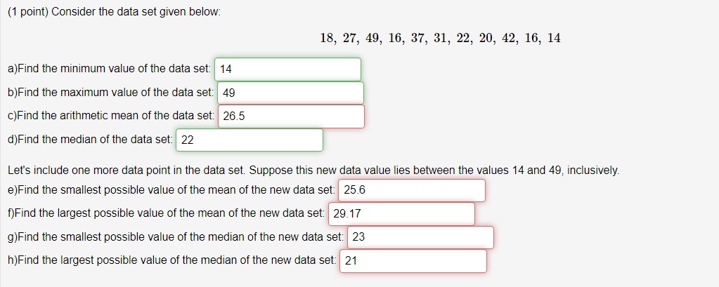 Solved (1 point) Consider the data set given below: | Chegg.com