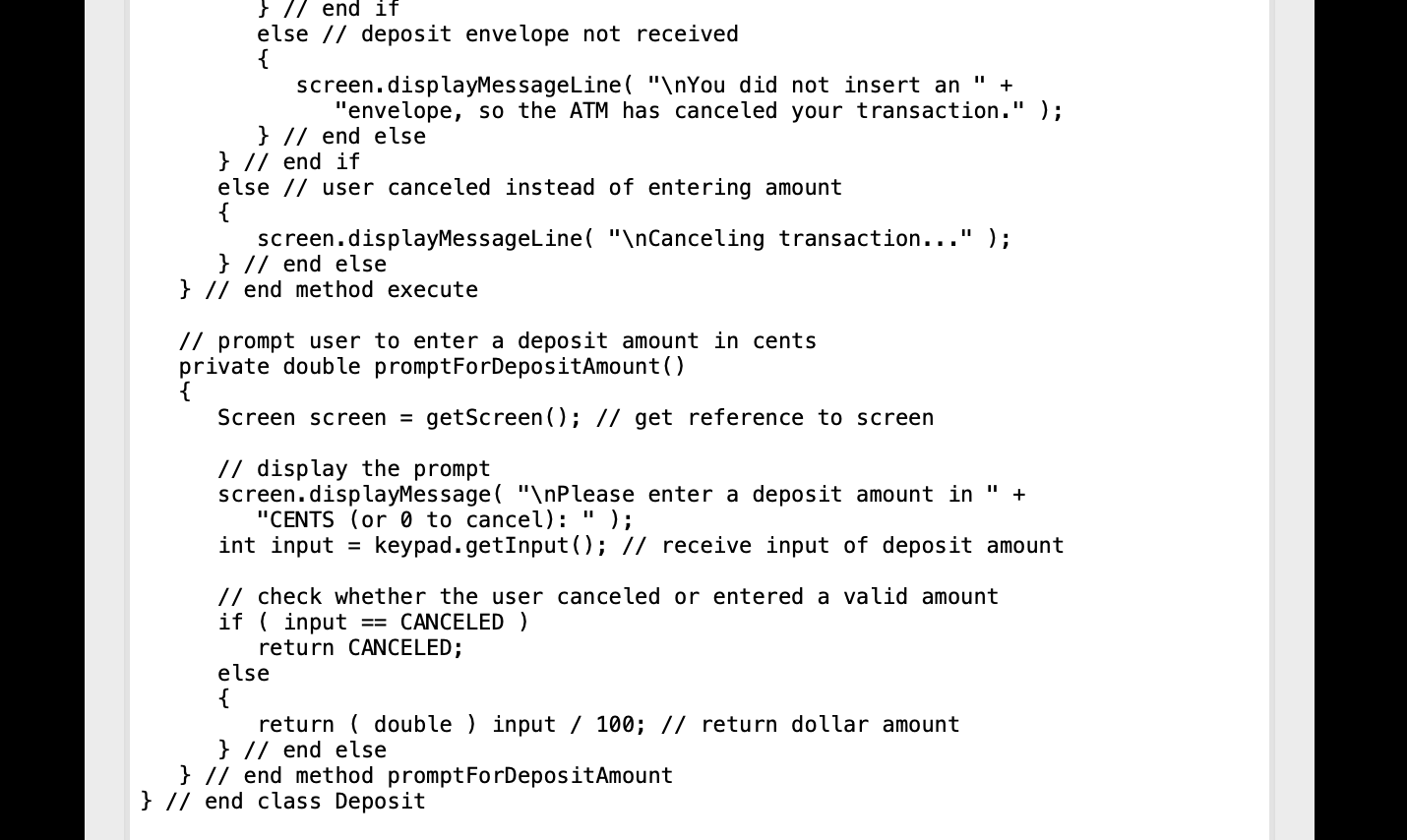 Solved // Deposit.java // Represents a deposit ATM | Chegg.com