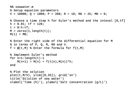 4. Sea water enters a tank with volume V (in L) in a | Chegg.com