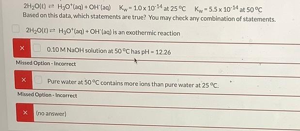 Solved 2H2O(ℓ)⇌H3O+(aq)+OH−(aq)Kw=1.0×10−14 at | Chegg.com