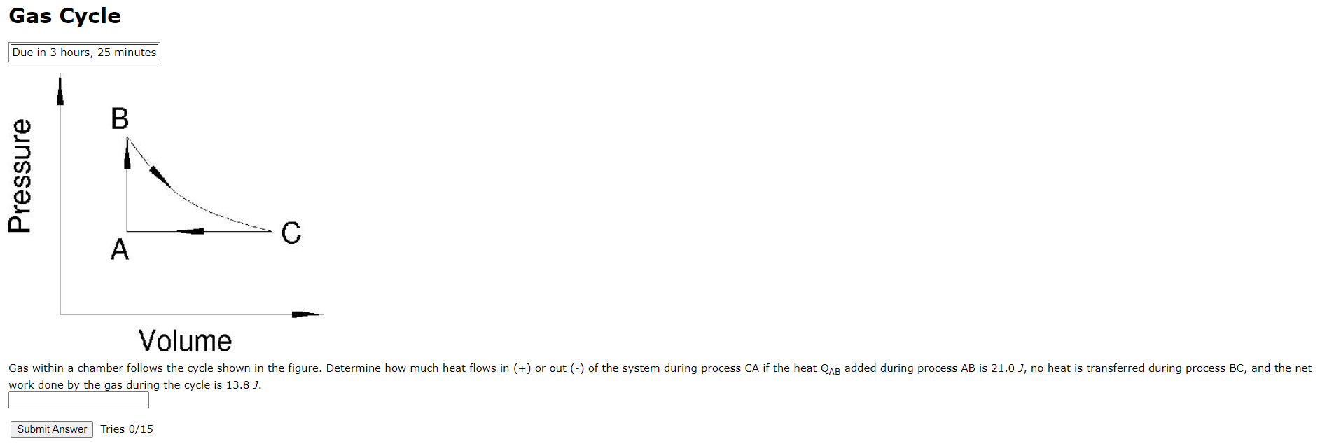 Solved Gas Cycle Due in 3 hours, 25 minutes B Pressure C A | Chegg.com