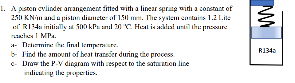 Solved } { 1. A piston cylinder arrangement fitted with a | Chegg.com