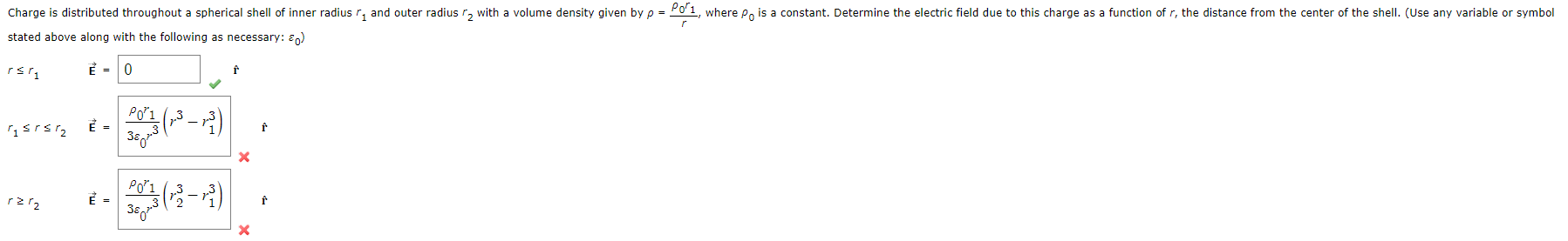 Solved Charge is distributed throughout a spherical shell of | Chegg.com