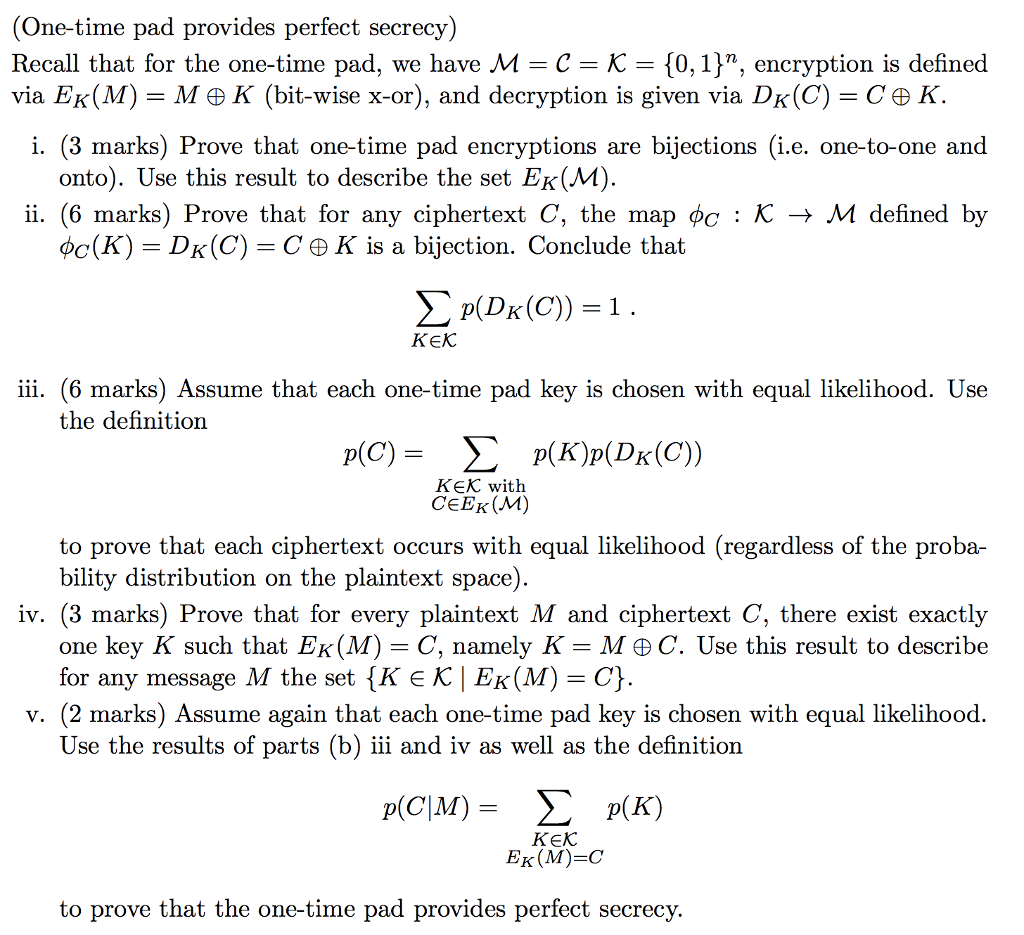 (One-time pad provides perfect secrecy) Recall that | Chegg.com